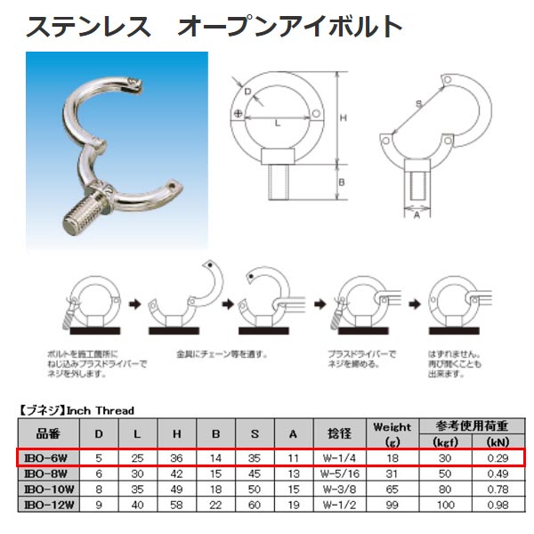※アイが広いので太目のパイプ等も通せます。 ●使用方法 ドライバーでカンタンに開けることが出来るので、ボルト施工後にパイプなどをカンタンに通すことが出来ます。 ボルトを施工箇所にねじ込みプラスドライバーでネジを外します。 金具にチェーン等を...