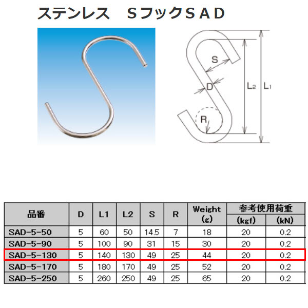 【 ご注意 】 ※表記寸法には多少の公差があります。ご了承下さい。 ※使用荷重は参考値ですので、使用状況・環境によって変動します。また、試験データーがご入用の際は、別途ご請求ください。（実費） ※予告なしに仕様を変更する場合がございます。ご...