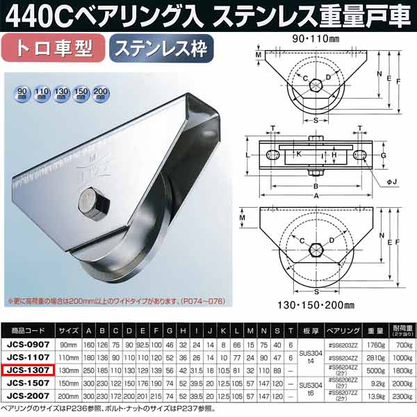 特長：高級機械用ベアリングを使用していますので耐久力に優れています。440Cベアリング入なので丈夫でサビにくい。 用途：門扉・工場・出入口用扉・各種倉庫etc 質量(g)：5000●仕様・寸法・デザインについては予告なく変更されることがあり...