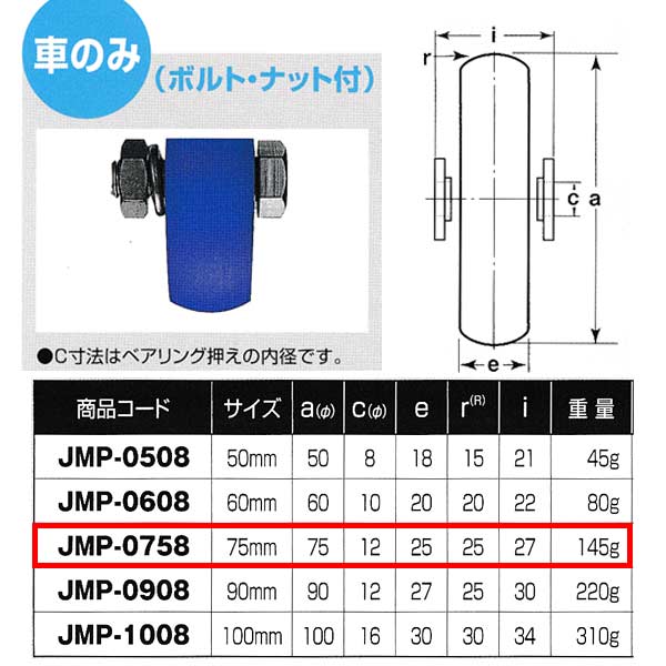 用途 　門扉、工場、出入口用扉、各種倉庫など 特長 　ゴム車輪に比べ数倍の荷重に耐えます。 　摩耗に強く、長寿命です。 　金属型車輪に比べ、騒音が大幅に減少します。 　耐蝕性、耐薬品性に優れています。 　山R車は平型戸車に比べると車の接地面...