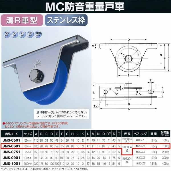 用途 　門扉、工場、出入口用扉、各種倉庫など 特長 　ゴム車輪に比べ数倍の荷重に耐えます。 　摩耗に強く、長寿命です。 　金属型車輪に比べ、騒音が大幅に減少します。 　耐蝕性、耐薬品性に優れています。●仕様・寸法・デザインについては予告なく...
