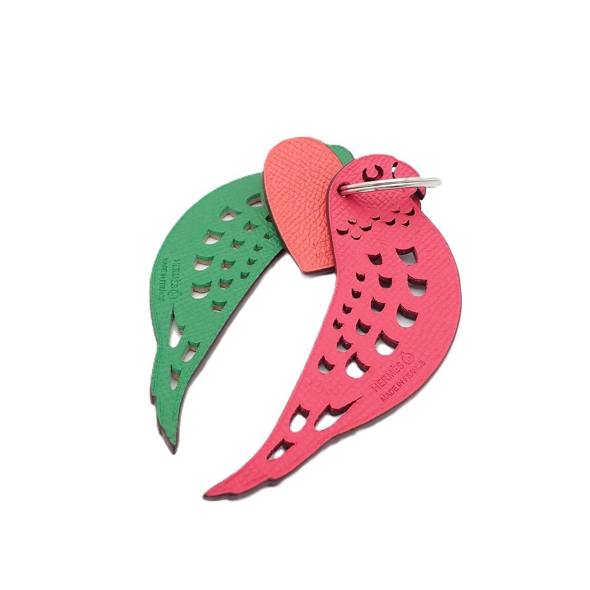 HERMES&nbsp;エルメス プティアッシュ キーリング バッグチャーム アンセパラブル インコ ハート&nbsp;カラー：レッド系/グリーン系/ピンク系素材：レザーサイズ・インコ 約 W 11×H 5.5×D 0.3・ハート 約 W ...