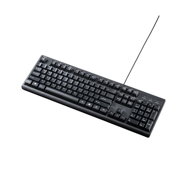 ■商品内容●余分なキーを省いた標準英語配列104キーボードです。●文字の耐久性に優れたレーザー印刷を採用●文字キーのキートップには19mmピッチのキートップを採用。●打鍵回数1000万回をクリアした高耐久設計■商品スペック■キー数：104キ...