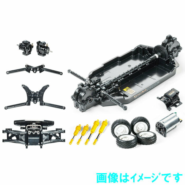 【 基本スペック 】 ●ボディを取り付けた完成全長380mm、全幅250mm、全高145mm ●ホイールベース 266mm ●トレッド=フロント217mm、リヤ208mm ●フレーム=バスタブタイプ ●駆動方式=シャフトドライブ4WD ●デ...