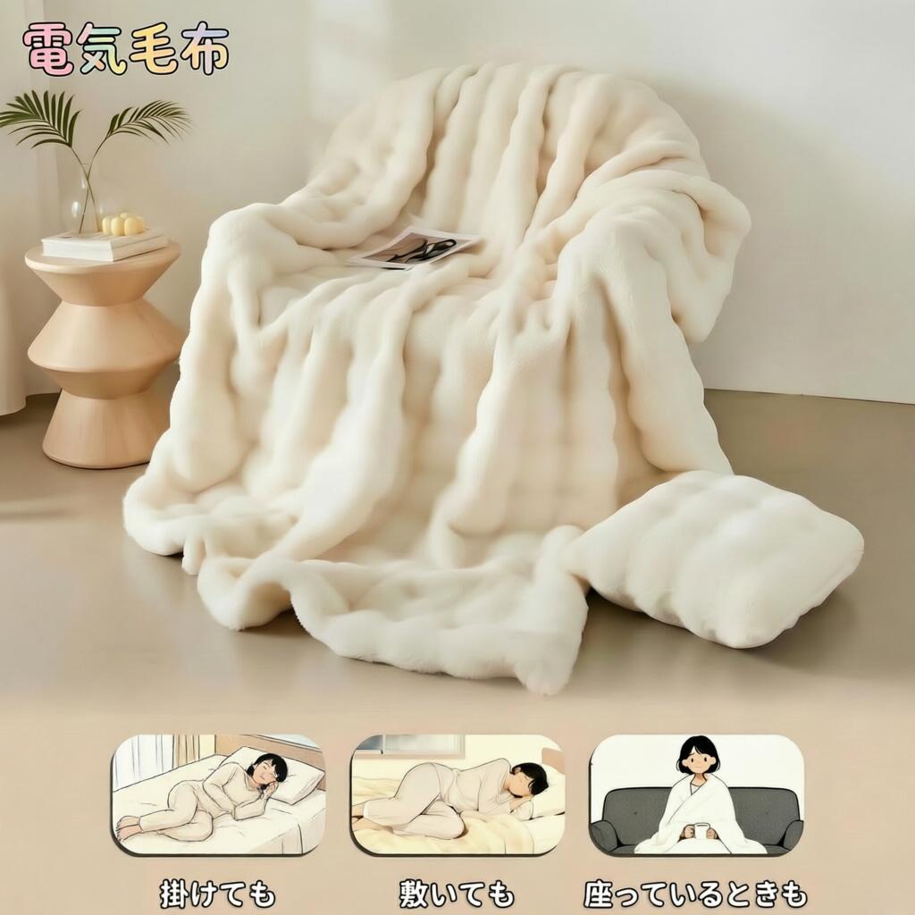 商品情報本体サイズ(約)190×130cm、140×80cmコード長さ(約)145cm/本体側:52cm素材構成ポリエステル100%(表：ラビットファー調、裏:ミンクファー調）本体重量(約)190サイズ:3.0kg140サイズ:1.6kg消...