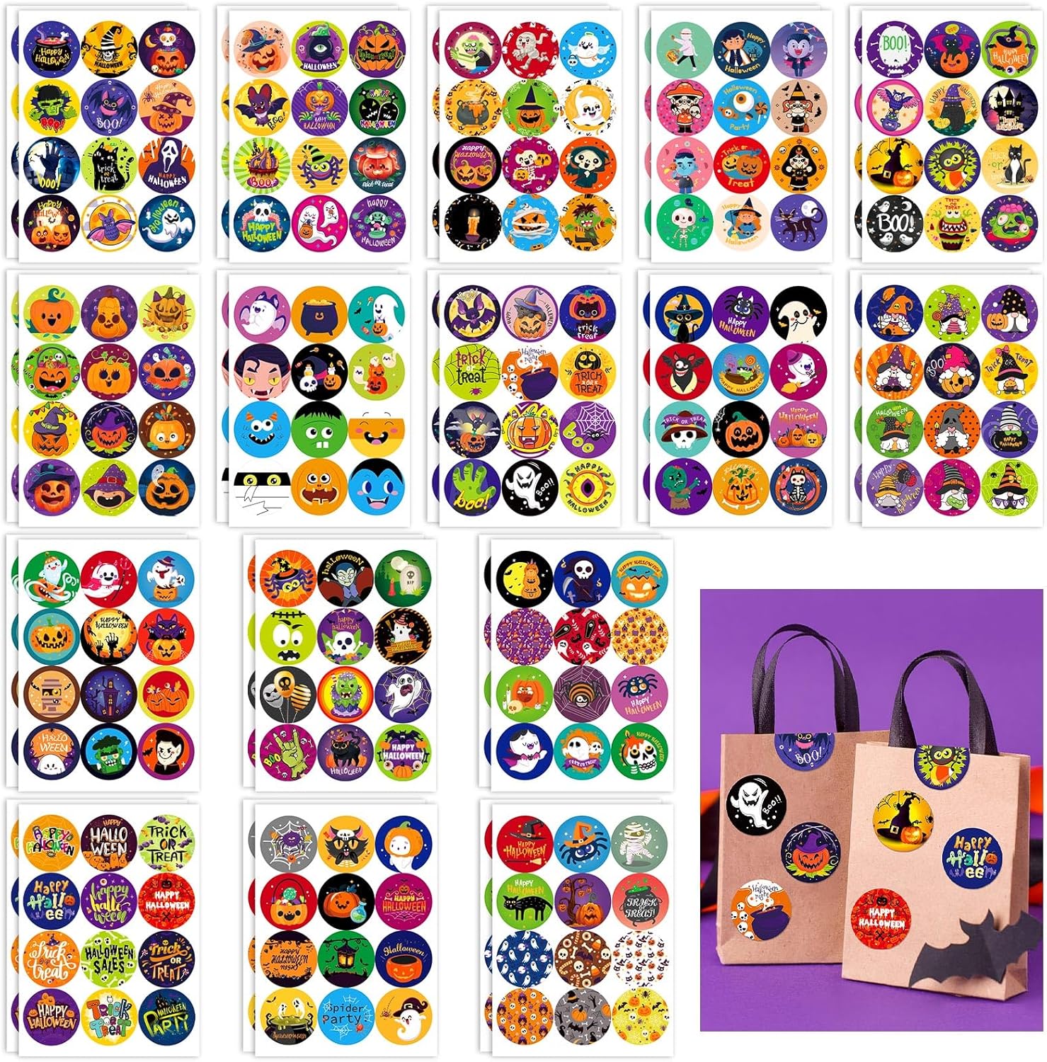 【大量】パッケージには、32シート、各シートに12枚、合計384枚のハロウィンシールがあります。量が多いので、ハロウィン装飾やハロウィン ラッピングにもじゅうぶんはずです。または、直径3.8cmの丸シールで、幅広く利用できます。 【デザイン...