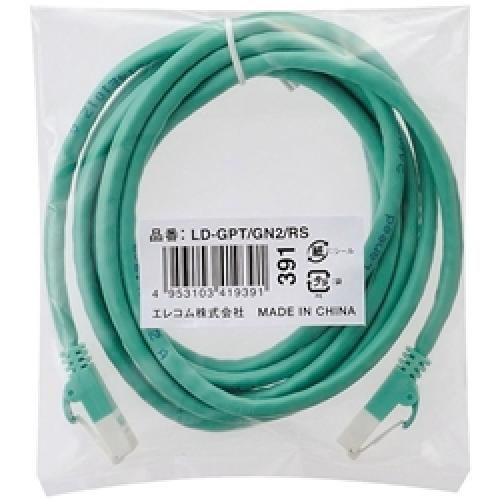 型番:LD-GPT/GN2/RSJANコード:4953103419391■Cat6準拠LANケーブルのスタンダードタイプです。 ■ツメ折れ防止プロテクターと屈曲に対する耐久性が高い素材のコネクターを採用したダブル構造で、ツメが折れにくいLA...