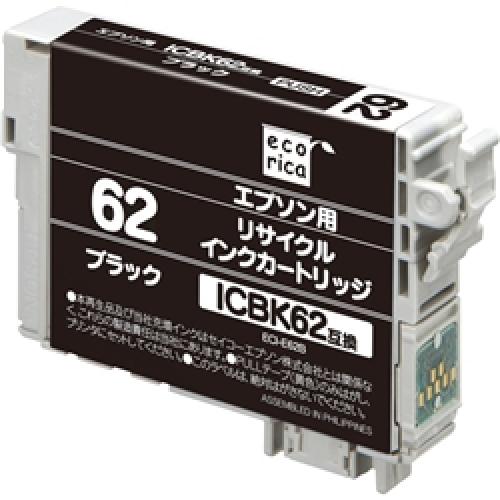 型番:ECI-E62BJANコード:4571163365696■対応カートリッジ:EPSON ICBK62 ブラック 対応 ■<残量表示完全対応品>顔料インク ■対応機種:PX-403A/PX-404A/PX-434A