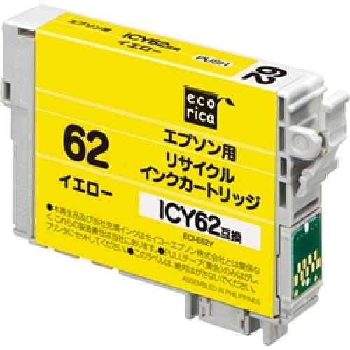 型番:ECI-E62YJANコード:4571163365726■対応カートリッジ:EPSON ICY62 イエロー 対応■<リサイクル業界 世界初 残量表示完全対応品>顔料インク■対応機種:PX-203/PX-503A/PX-6...