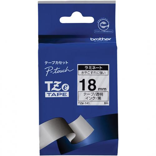型番:TZe-141JANコード:4977766701747●ブラザー純正　ピータッチ専用ラミネートテープ●テープ幅：18mm●テープ色：透明●文字色：黒●テープ長さ：8m