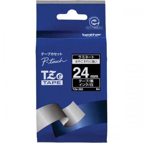 型番:TZe-355JANコード:4977766702133●ブラザー純正　ピータッチ専用ラミネートテープ●テープ幅：24mm●テープ色：黒●文字色：白●テープ長さ：8m