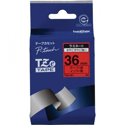 型番:TZe-461JANコード:4977766702188●ブラザー純正　ピータッチ専用ラミネートテープ●テープ幅：36mm●テープ色：赤●文字色：黒●テープ長さ：8m