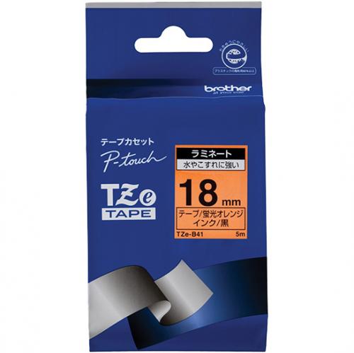 型番:TZe-B41JANコード:4977766702638●ブラザー純正　ピータッチ専用ラミネートテープ●テープ幅：18mm●テープ色：蛍光オレンジ●文字色：黒●テープ長さ：5m