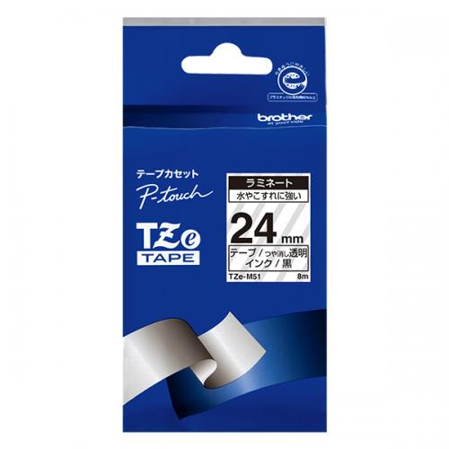 型番:TZe-M51JANコード:4977766789844●ブラザー純正　ピータッチ専用ラミネートテープ●テープ幅：24mm●テープ色：透明(つや消し)●文字色：黒●テープ長さ：8m