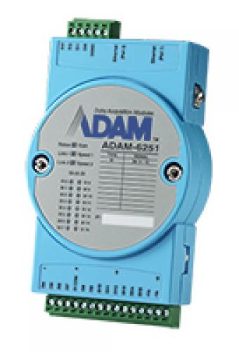 型番:ADAM-6251-BEthernet対応小型リモートI/Oモジュール、オートバイパス機能搭載デイジーチェーン接続、ピアtoピア、HTML5、プログラミングロジック登録対応
