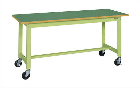 ●外寸：W1200×D600×H740mm●均等耐荷重：200kg●質量：25kg●カラー：グリーン●天板種類：サカエリューム天板●天板カラー：グリーン●天板厚：21mm●キャスター：100φゴム車●直進安定金具を標準装備●座り作業用
