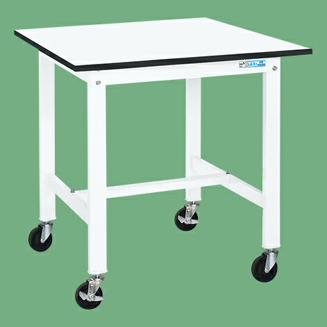 ●外寸：W900×D750×H840mm●全高：840mm●本体色：ホワイト●均等耐荷重：200kg●質量：24kg●キャスター：100φゴム車●天板種類：ポリエステル天板●改正RoHS10物質対応