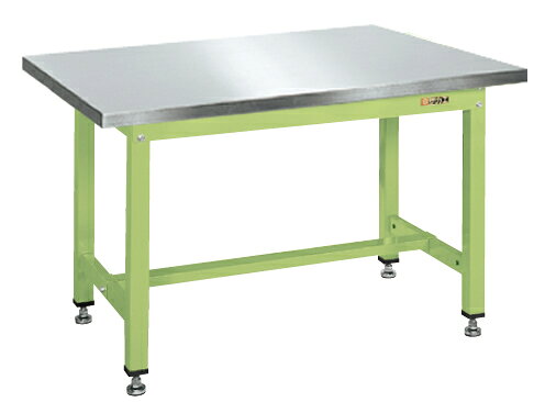 ●外寸：W1800×D900×H740mm●均等耐荷重：1200kg●質量：71kg●カラー：グリーン（脚部）●天板サイズ：W1800×D900mm●天板種類：ステンレスカブセ天板（表面材質=SUS430、芯材=パーチクルボード）●天板厚：...