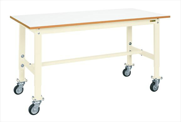●外寸：W1800×D750×H725〜925mm●質量：44kg●均等耐荷重：200kg●本体カラー：アイボリー●天板種類：サカエリューム天板●天板カラー：ホワイト●天板厚：21mm●キャスター：100φゴム車　自在4輪●固定2輪・自在2...