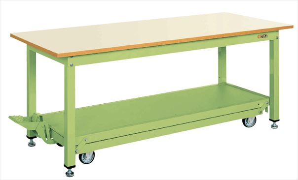 ●外寸：W1800×D750×H740mm●均等耐荷重：800kg（移動時250kg／昇降は250kgまで可能）●カラー：サカエグリーン●質量：73kg●天板サイズ：1800×750×25mm●天板種類：メラミン天板●天板カラー：アイボリー...