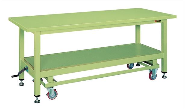 ●外寸：W1800×D800×H740mm●均等耐荷重2000kg●均等耐荷重（移動時・昇降時）：600kg●カラー：サカエグリーン●質量：112kg●天板サイズ：1800×800×38mm●天板種類：スチール天板●天板カラー：グリーン●天...