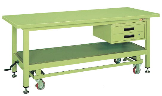 ●外寸：W1800×D800×H740mm●均等耐荷重2000kg●均等耐荷重（移動時・昇降時）：600kg●カラー：サカエグリーン●質量：125kg●天板サイズ：1800×800×38mm●天板種類：スチール天板●天板カラー：グリーン●天...