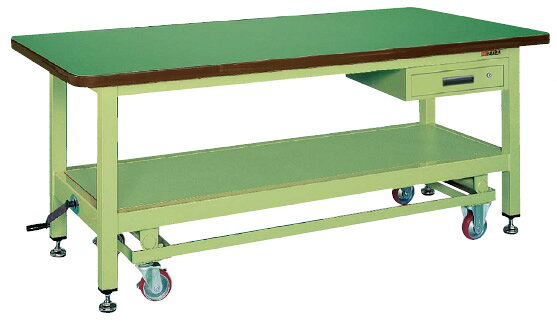 ●外寸：W1800×D900×H740mm●均等耐荷重2000kg●均等耐荷重（移動時・昇降時）：600kg●カラー：サカエグリーン●質量：128kg●天板サイズ：1800×900×38mm●天板種類：サカエリューム天板●天板カラー：グリー...