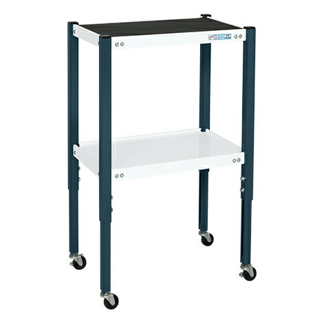 ●外寸：W613×D413×H700〜900mm●カラー：パールホワイト（棚板）／ダークグレー（支柱）●均等耐荷重：75kg●質量：9kg●キャスター：50φゴム車●棚板内寸：W570×D370×H9mm●セット内容（付属品）：PVCマット