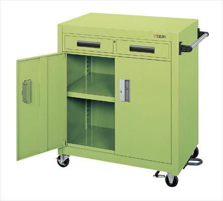 ●外寸：W755×D505×H880mm●カラー：グリーン●均等耐荷重：200kg●質量：47kg●キャスター：75φゴム車（自在2個、固定2個）●引出し内寸：W284×D392×H68mm●セット内容（付属品）：マット付