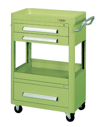 ●外寸：W600×D400×H880mm●カラー：サカエグリーン●均等耐荷重：200kg●質量：36kg●キャスター：75φゴム車●固定棚・引出しの位置変更はできません。●引出し内寸：浅引出し：W467×D308×H50mm、深引出し：W4...