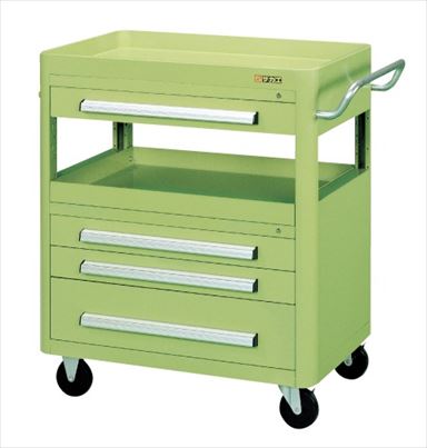 ●外寸：W750×D500×H880mm●カラー：サカエグリーン●均等耐荷重：250kg●質量：53kg●キャスター：100φゴム車●固定棚・引出しの位置変更はできません。●引出し内寸：浅引出し：W617×D408×H50mm、深引出し：W...
