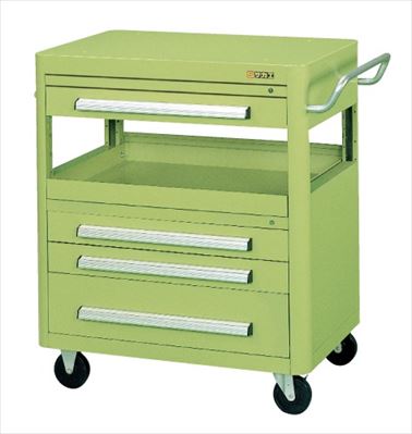 ●外寸：W750×D500×H880mm●カラー：サカエグリーン●均等耐荷重：250kg●質量：54kg●キャスター：100φゴム車●固定棚・引出しの位置変更はできません。●引出し内寸：浅引出し：W617×D408×H50mm、深引出し：W...