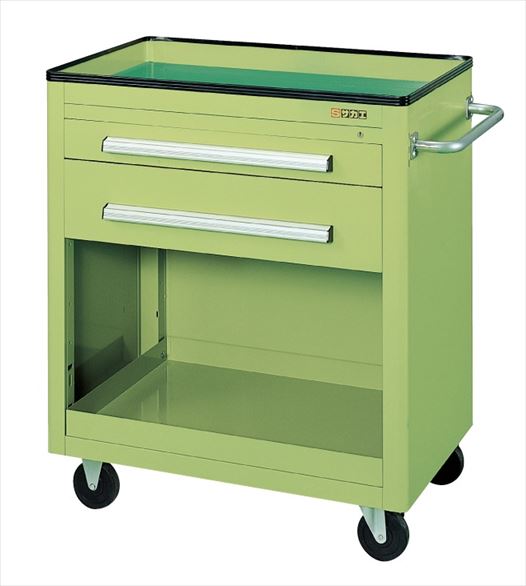 ●外寸：W750×D500×H880mm●カラー：サカエグリーン●均等耐荷重：250kg●質量：47kg●キャスター：100φゴム車●引出し内寸：浅引出し：W628×D419×H64mm、深引出し：W628×D419×H143mm●セット内...