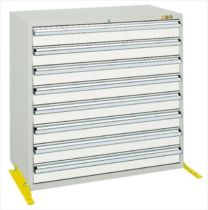 ●外寸：W900×D450×H880mm●カラー：グレー●質量：120kg●引出し：H100×8段●ボールスライドレール採用●オールロック機構●ラッチ機構●セット内容（付属品）：転倒防止補助脚付（アンカー用穴：14φ）