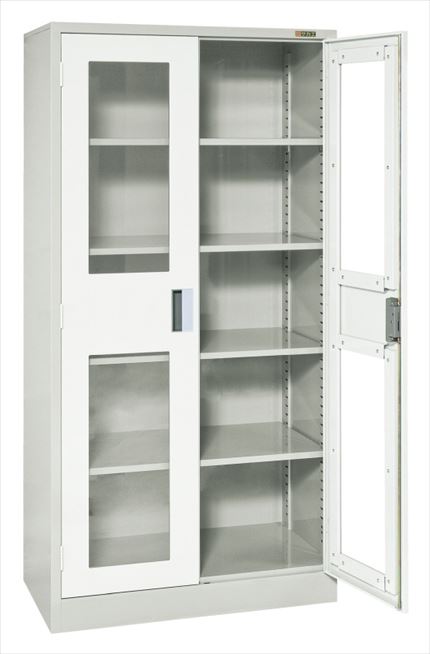 ●外寸：W900×D500×H1800mm●内寸：W840×D470×H1660mm●カラー：グレー●質量：53kg●セット内容（付属品）：棚板4枚付（30mm調整可能）KU-81TGY