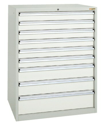 ●外寸：W930×D650×H1200mm●カラー：グレーツートン●質量：177kg●耐震構造：3重安全装置内蔵!●オールロック機構●ラッチ機構●セーフティロック機種●ボールスライドレール採用●引出段数：9段●セット内容（付属品）：各引出し...