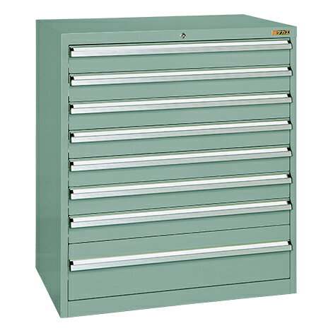 ●外寸：W880×D550×H1000mm●カラー：グリーングレー●質量：132kg●均等耐荷重（引出し1段当り）：65kg●H100：7個、H200：1個●引出段数：8段●引出仕様：タテ仕切●引出内寸法：H100：W778×D461×H8...