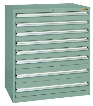 ●外寸：W880×D450×H1000mm●質量：113kg●均等耐荷重（引出し1段当り）：100kg●本体色：グリーングレー●耐震構造：3重安全装置内蔵（オールロック機構・ラッチ機構・セーフティロック）●引出しタイプ（段数）：H100×6...