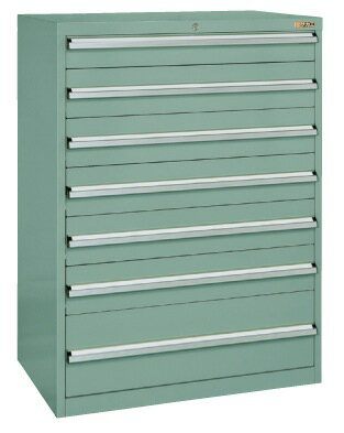 ●外寸：W880×D550×H1200mm●カラー：グリーングレー●質量：135kg●耐震構造：3重安全装置内蔵!●オールロック機構●ラッチ機構●セーフティロック機種●H100：1個、H150：5個、H250：1個●引出段数：7段●引出仕様...