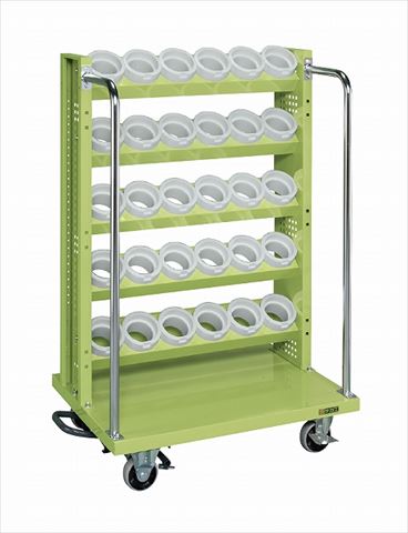 ●外寸：W790×D600×H1230mm●均等耐荷重：300kg●カラー：グリーン●質量：41kg●キャスター：100φナイロンウレタン車（自在2、固定2）●ホルダー収納数：AS-50 30個●セット内容・付属品：フットブレーキ付●注意事...