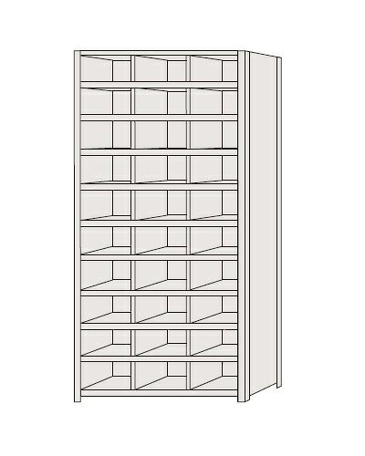 ●外寸：W875×D250×H1800mm●タイプ：3列×10段　フラットタイプ●カラー：ホワイトグレー●均等耐荷重（1段あたり）：100kg●均等耐荷重（1台あたり）：800kg●1マス有効寸法：W271×D250×H147mm●材質：ス...