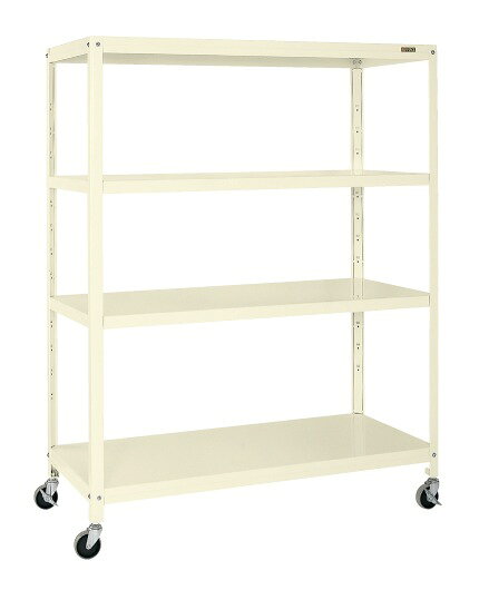 ●外寸：W1500×D600×H1923mm●均等耐荷重：250kg●段数：4段●カラー：アイボリー●質量：85kg●キャスター：100φゴム車●サカエのラックは補強入りでも、皿型、フラット型どちらのタイプも組替えできます。●棚板は50mm...