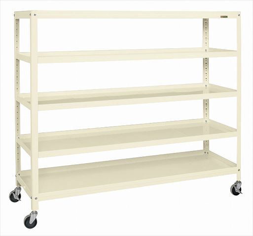 ●外寸：W1500×D600×H1923mm●均等耐荷重：250kg●段数：5段●カラー：アイボリー●質量：102kg●キャスター：100φナイロンウレタン車●サカエのラックは補強入りでも、皿型、フラット型どちらのタイプも組替えできます。●...