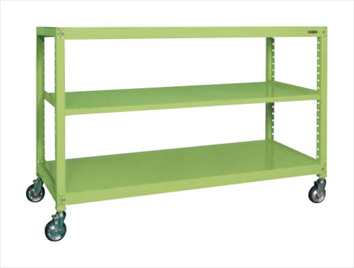 ●寸法：W1800×D750×H1350mm●均等耐荷重（棚1連当り）：450kg●均等耐荷重（棚板1段当り）：250kg●段数：3段●カラー：グリーン●質量：85kg●キャスター：125φゴム車●中棚は50mmピッチで組み替え可能●注意事...