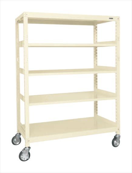 ●寸法：W1500×D600×H1970mm●均等耐荷重（棚1連当り）：500kg●均等耐荷重（棚板1段当り）：250kg●段数：5段●カラー：アイボリー●質量：92kg●キャスター：150φゴム車●中棚は50mmピッチで組み替え可能●注意...
