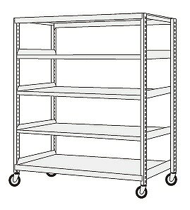 ●寸法：W1500×D900×H1380mm●段数：4段●耐荷重（棚1段当り）：300kg●耐荷重（1台当り）：720kg●本体色：ホワイトグレー●キャスター：130φウレタン車（自在2、自在S付2）●50mmピッチ段替え可能●注意事項：棚...
