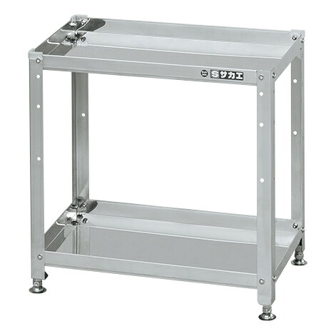 ●外寸：W540×D450×H530mm●均等耐荷重：75kg●質量：7kg●材質：SUS430●アジャスター：ステンレス製　ネジ径M12　P×1.75●支柱突き合わせ方式●棚板は皿型・フラット型変更可能