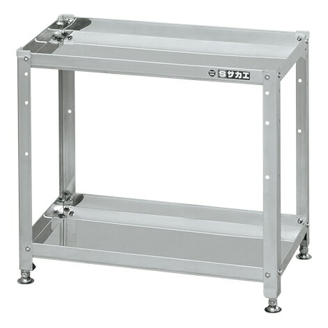 ●外寸：W600×D450×H530mm●均等耐荷重：75kg●質量：7kg●材質：SUS430●アジャスター：ステンレス製　ネジ径M12　P×1.75●支柱突き合わせ方式●棚板は皿型・フラット型変更可能