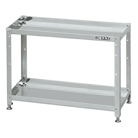 ●外寸：W750×D500×H530mm●均等耐荷重：75kg●質量：8kg●材質：SUS430●アジャスター：ステンレス製　ネジ径M12　P×1.75●支柱突き合わせ方式●棚板は皿型・フラット型変更可能