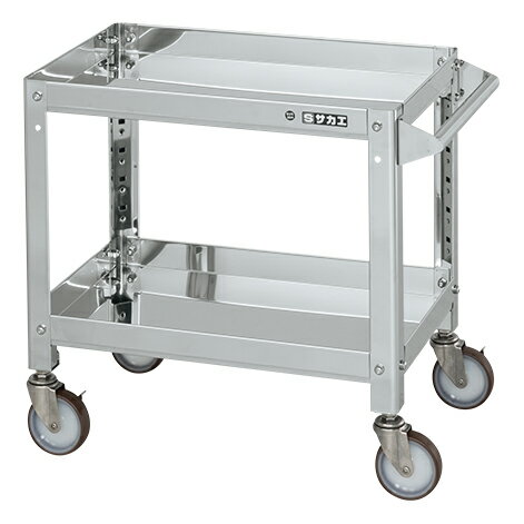 ●外寸：W900×D600×H600mm●均等耐荷重：120kg●質量：21kg●材質：SUS304●キャスター：100φナイロンウレタン車 スチール金具（自在4輪）●支柱突き合わせ方式●棚板は皿型・フラット型変更可能